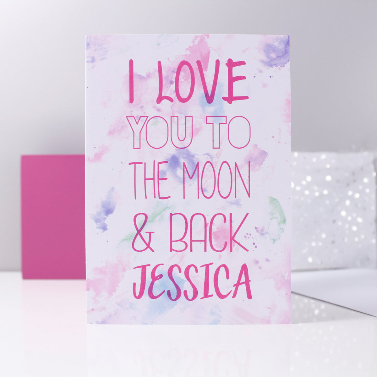I Love You To The Moon And Back Watercolour Personalised Card – Olivia ...